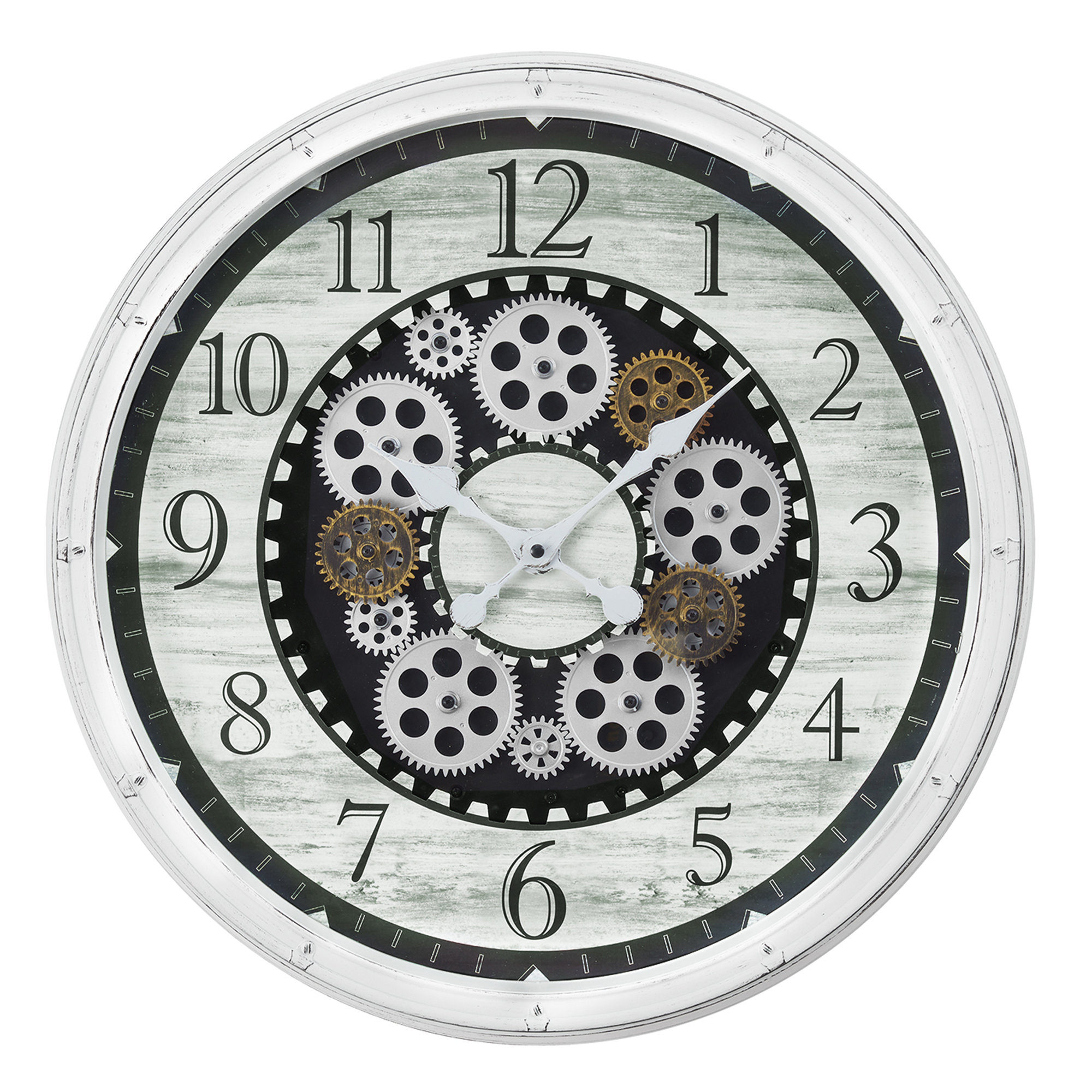 Williston Forge Clocks, 20" Round, Gear Mechanism, Wall Clock, Antique White, Transitional | Wayfair